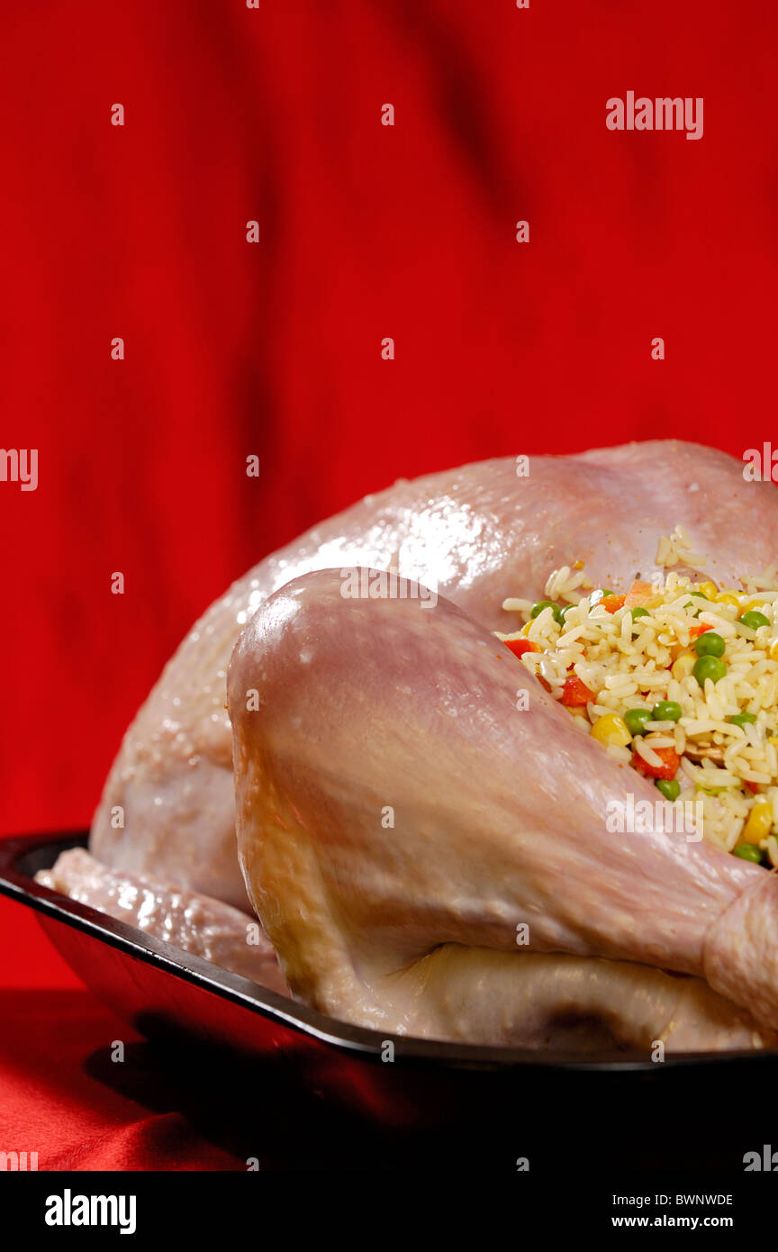 Prepared for cooking stuffed turkey in a baking tray Stock Photo - Alamy