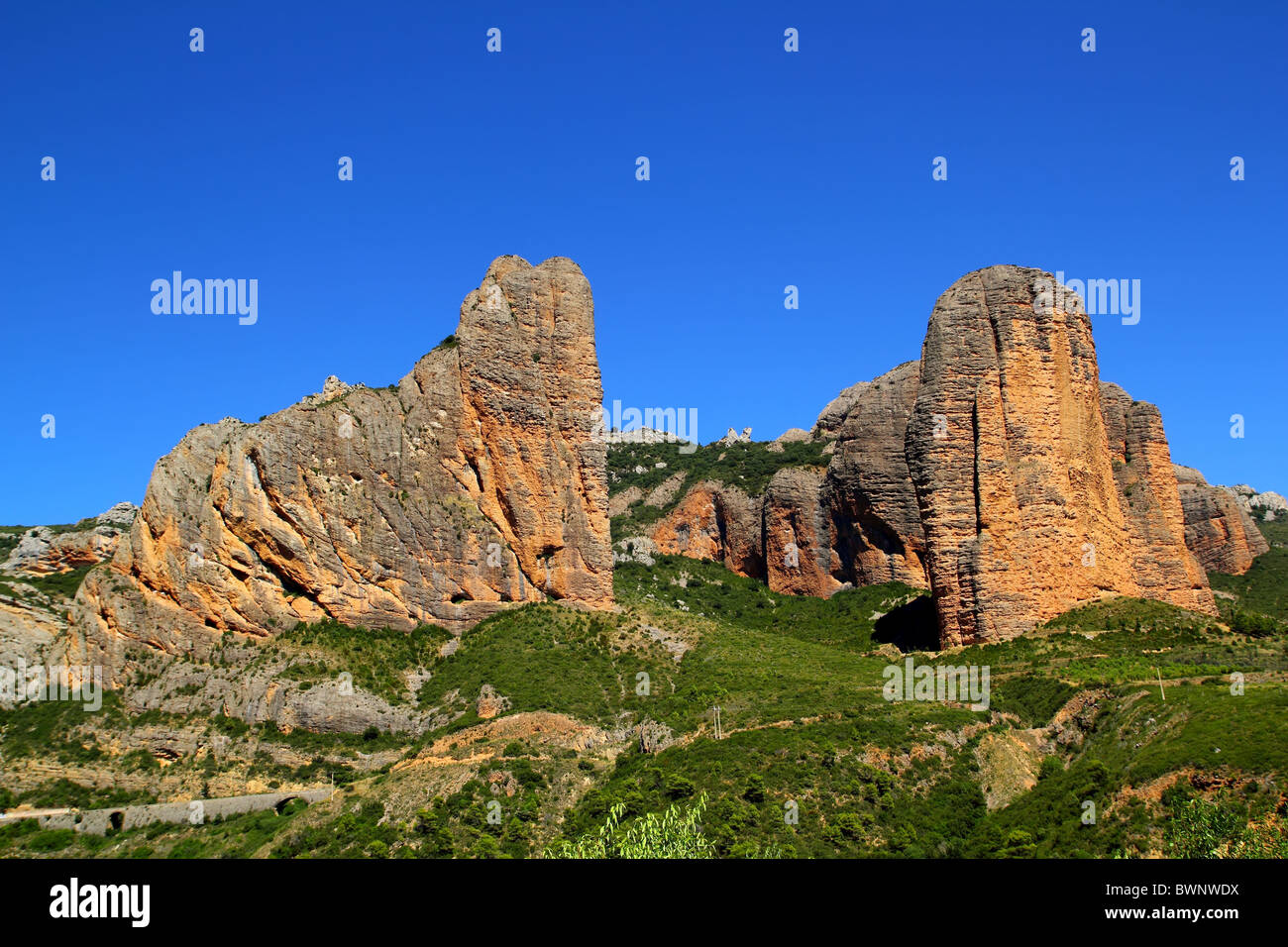 Mallos de Riglos icon shape mountains in Huesca Aragon Spain Stock ...