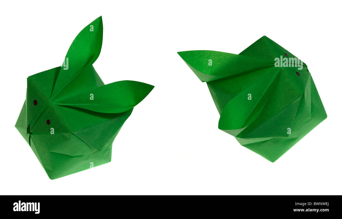 Green origami rabbits Stock Photo - Alamy
