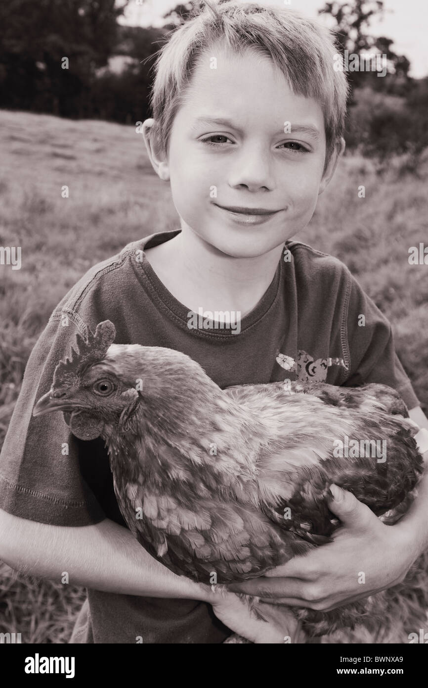 small boy holding hen Stock Photo - Alamy