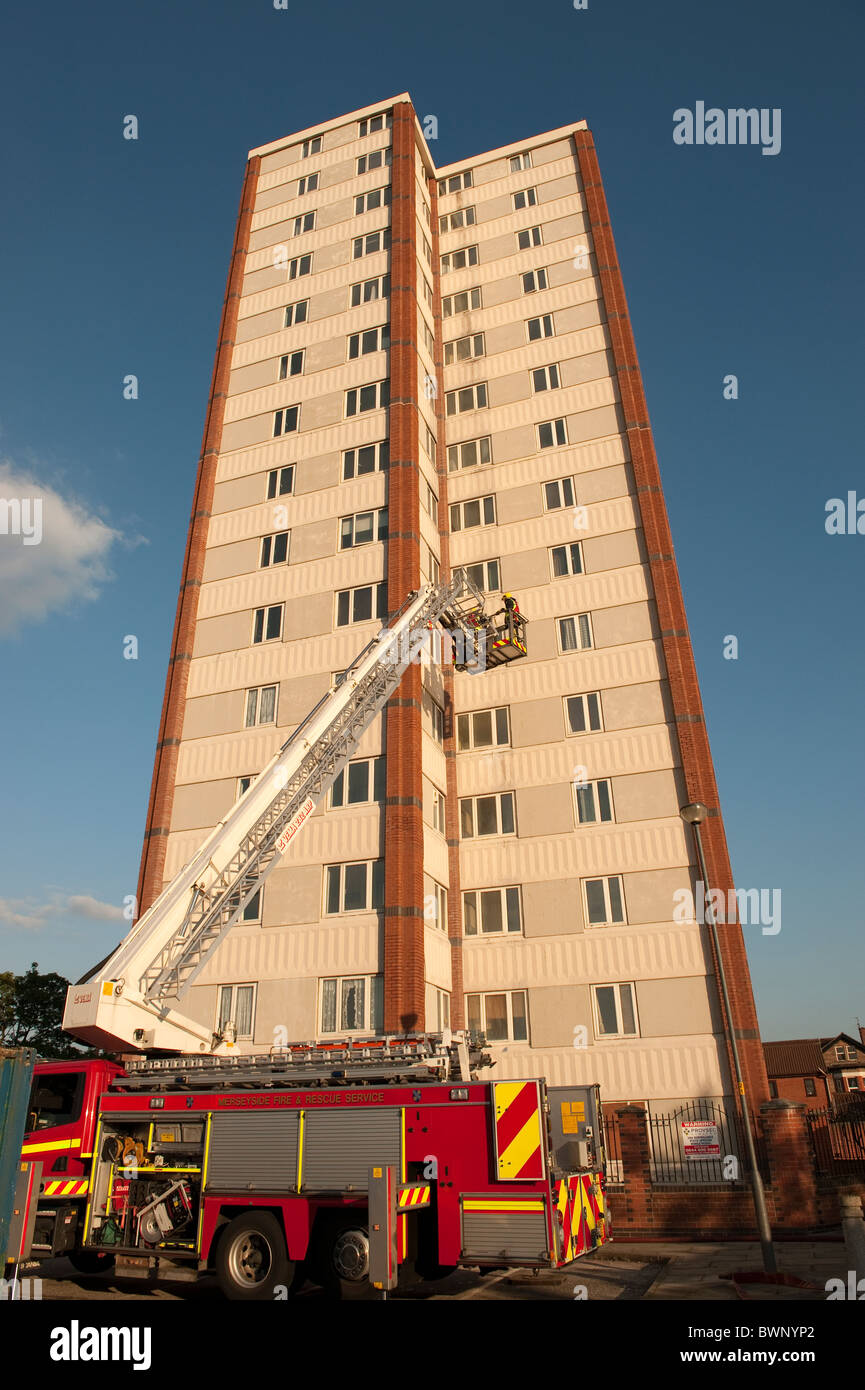 High Rise Flats Fire & Engine Fire & Rescue Service UK Stock Photo - Alamy