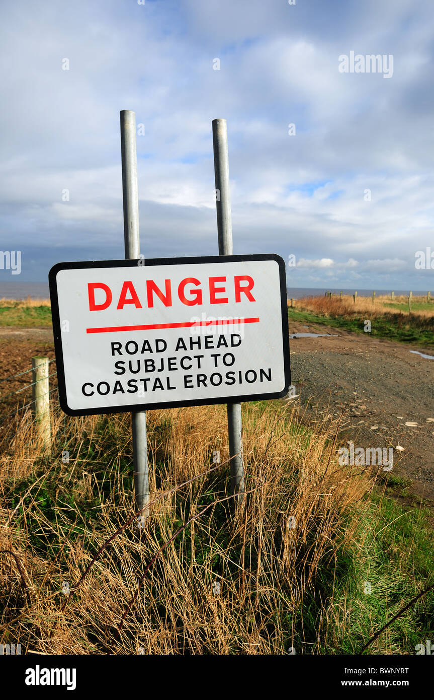 Yorkshire England 'Coastal Erosion Warning Sign' Stock Photo - Alamy