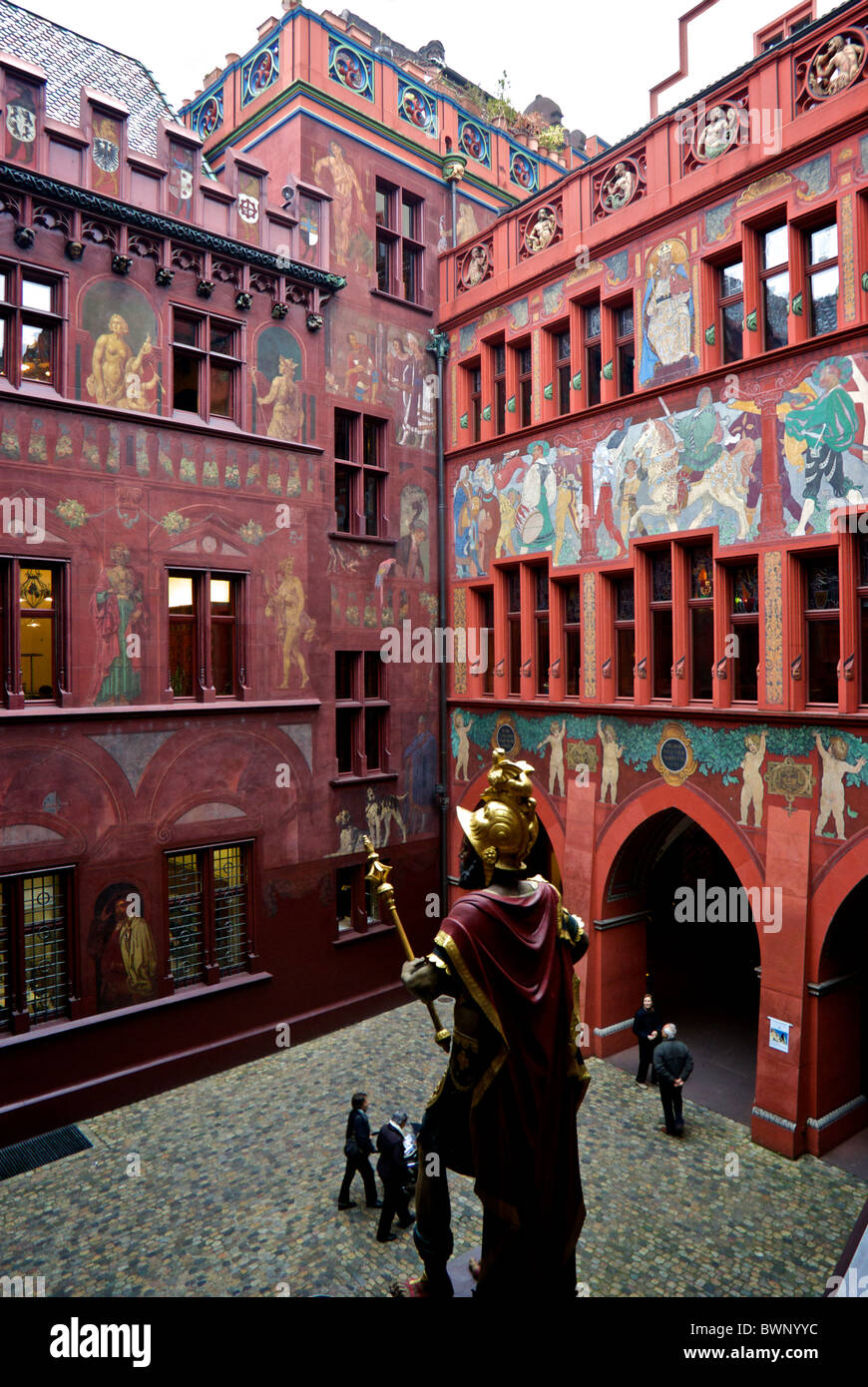 Historic Basel Rathaus red city hall building Hans Bock painted ...