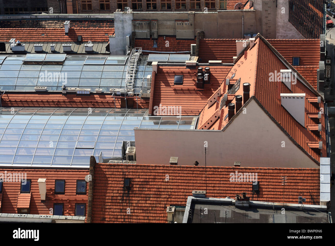 Modern glass roofs on historical buildings, Wroclaw, Lower Silesia ...