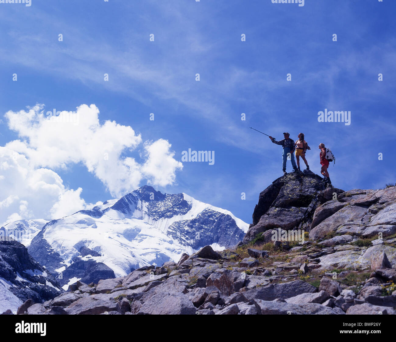 Switzerland Europe Canton Grisons Graubunden Grisons Piz Bernina Hikers ...