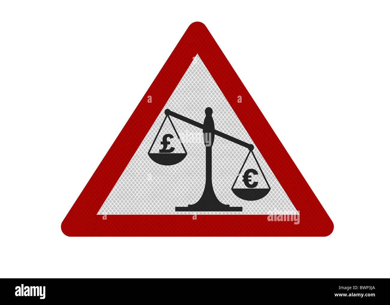 Photo realistic reflective metallic 'Pound vs Euro' sign, isolated on a ...