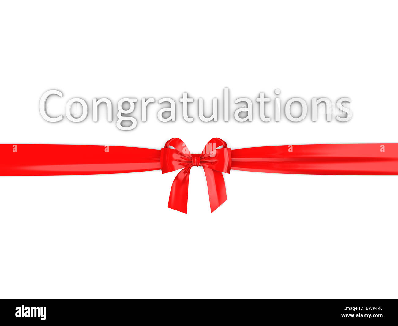 Greeting; congratulation with red ribbon on white background Stock ...