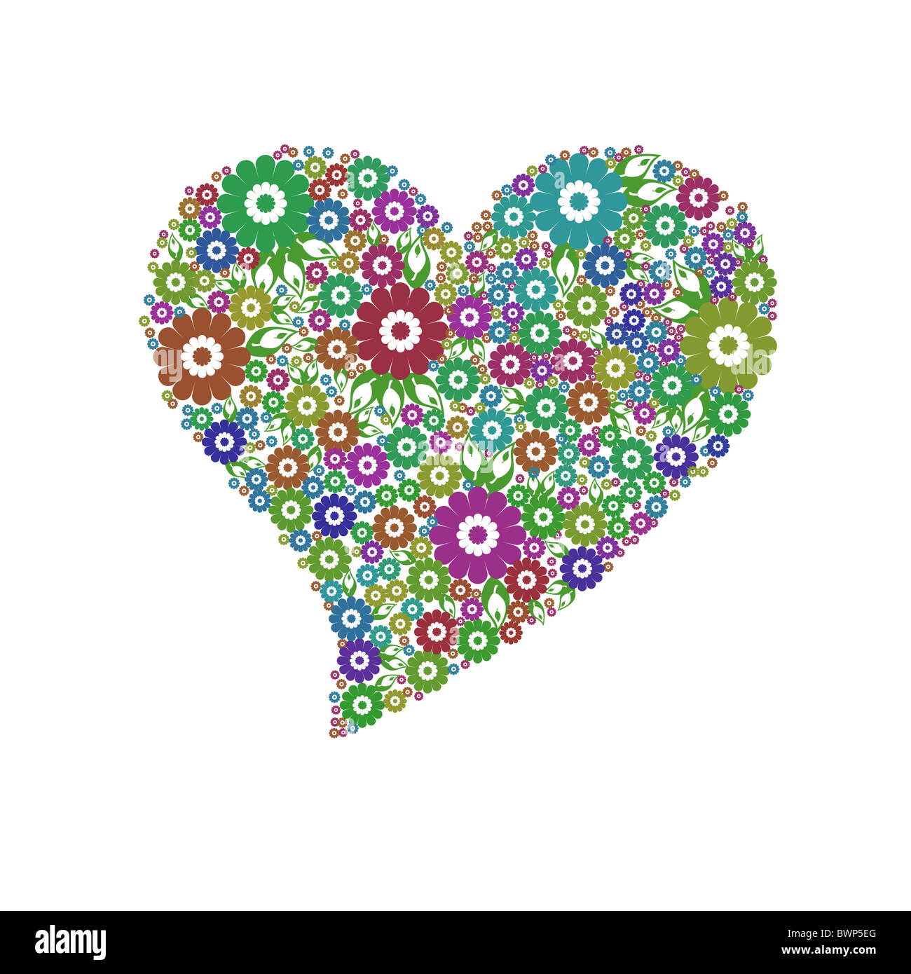 Colorful heart shape with various size flowers, love concept Stock ...