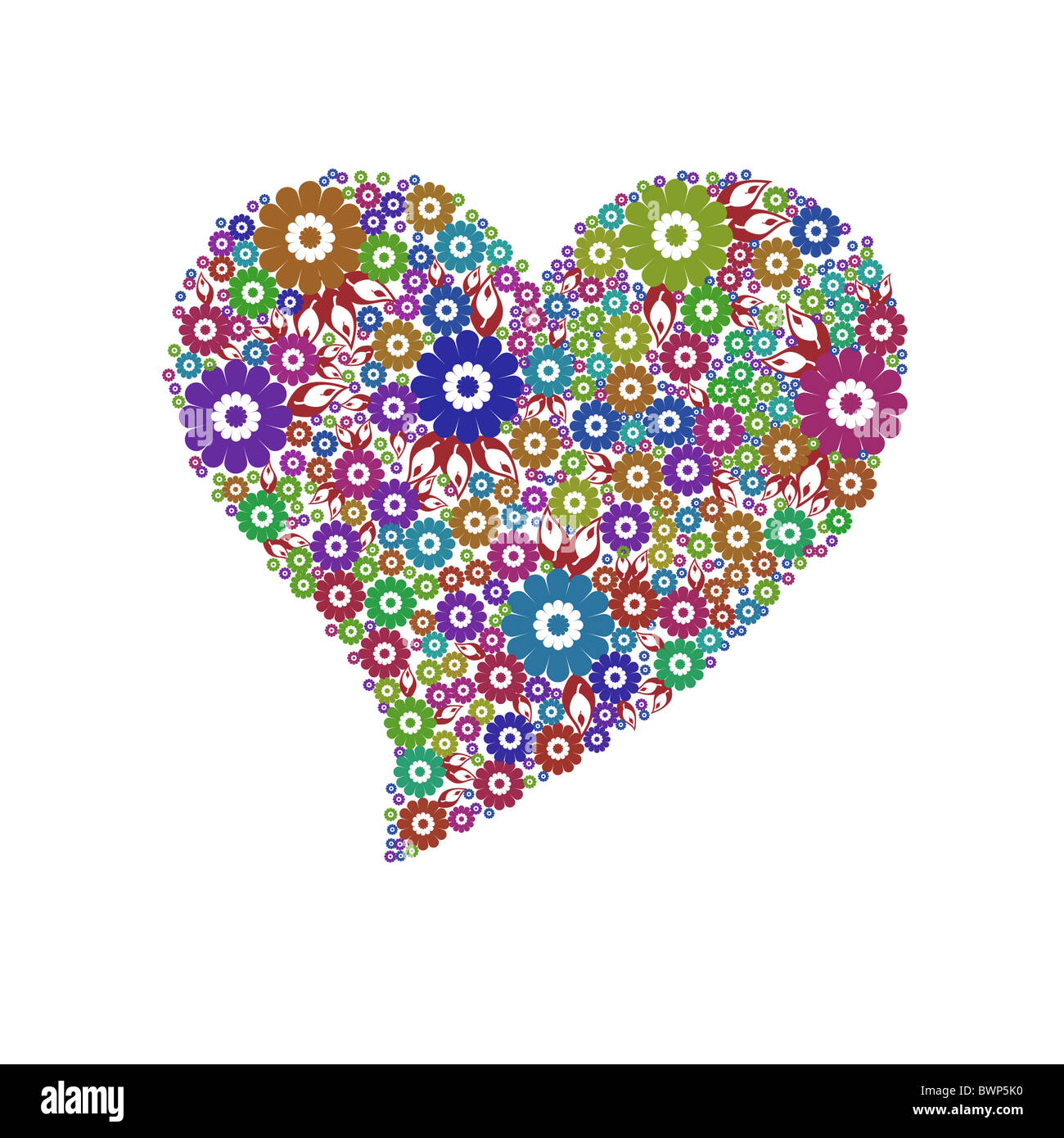 Colorful heart shape with various size flowers, love concept Stock ...