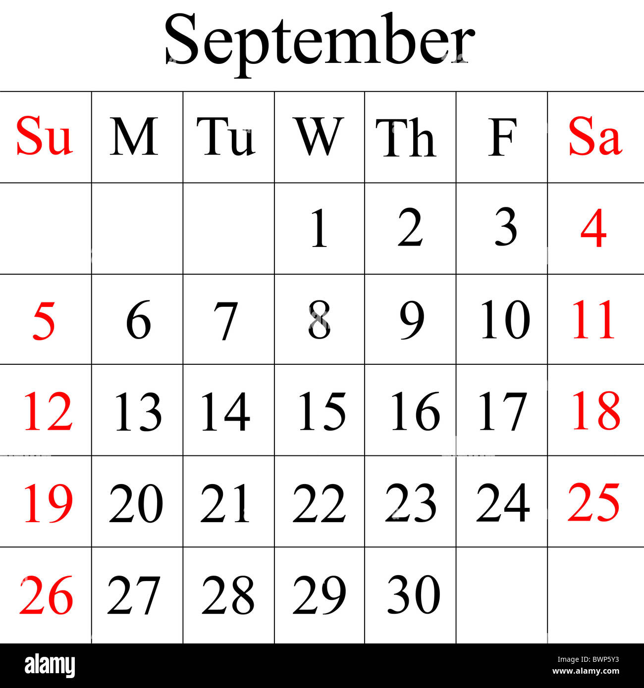 There is a calendar of September, week starting in Sunday Stock Photo ...