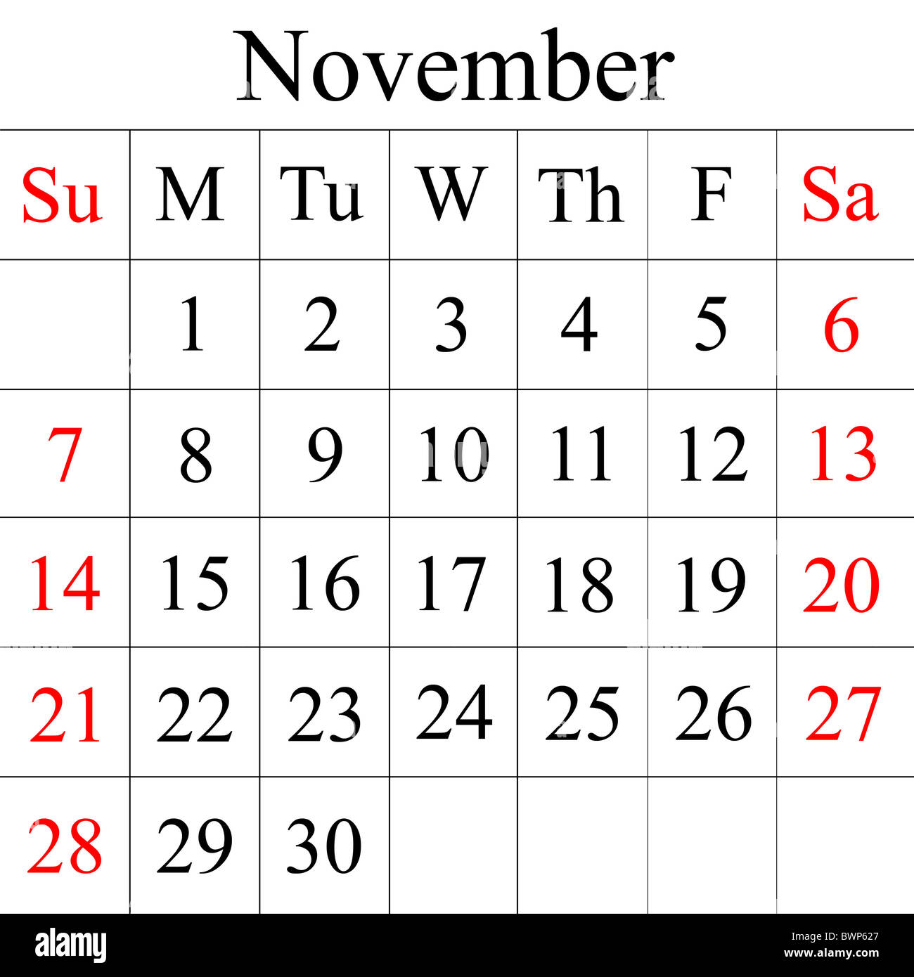 There is a calendar of November, week starting in Sunday Stock Photo ...