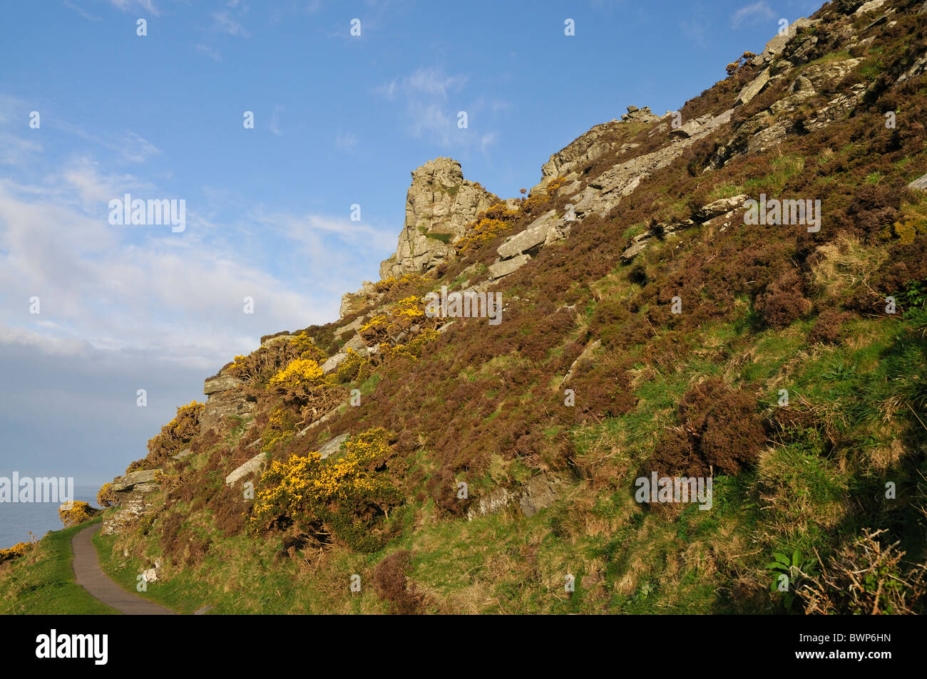 Coastal footpath at Valley Of The Rocks, Exmoor, Devon Stock Photo - Alamy