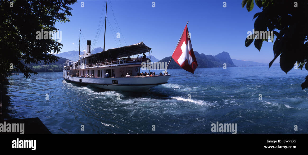 Switzerland Europe Lake Lucerne Vitznau village Steamboat Steamship ...
