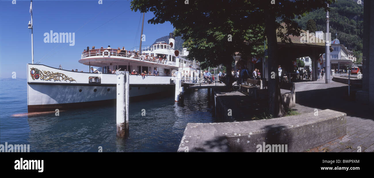 Switzerland Europe Lake Lucerne Vitznau village Steamboat Steamship ...