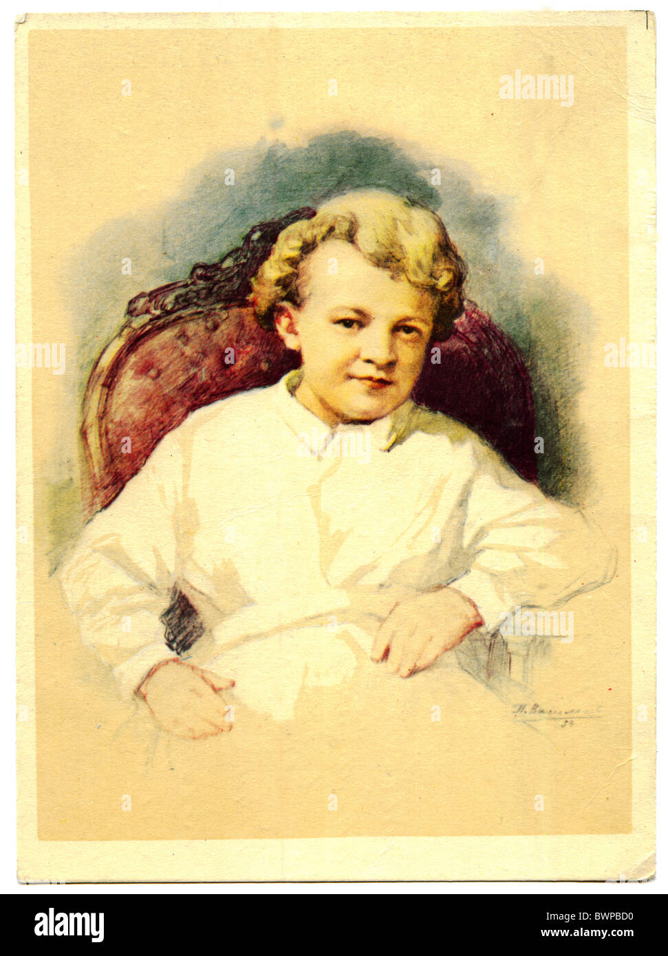 Petr Vasilev - Vladimir Lenin in childhood. Reproduction of old ...