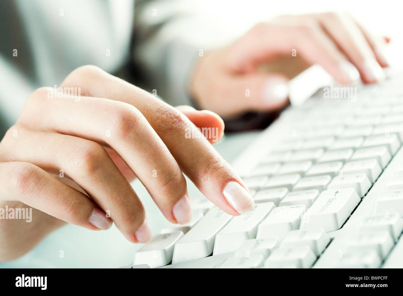 Image of female fingers pressing computer keys at workplace Stock Photo ...
