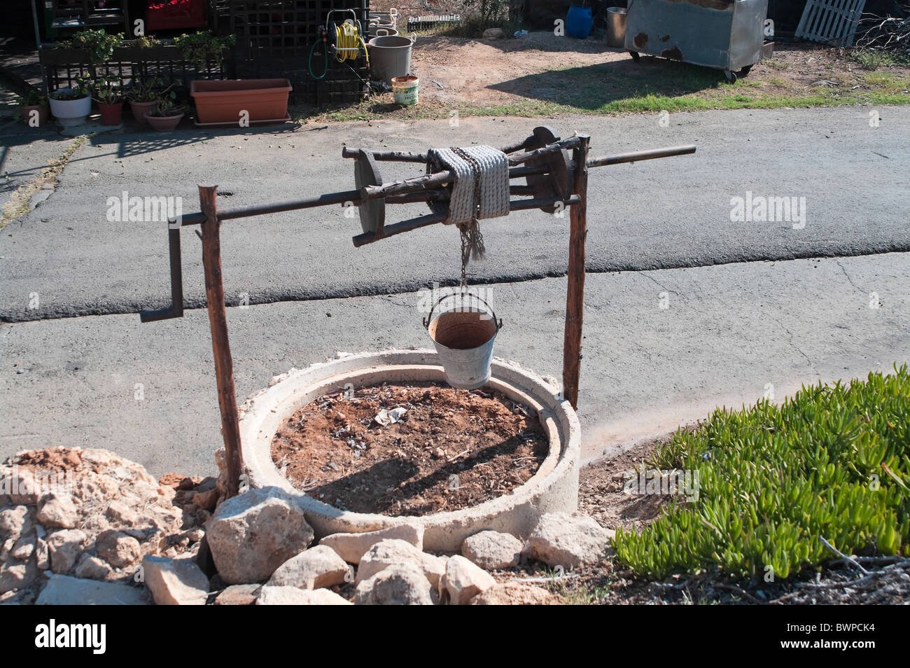 Dry and filled by sand concrete well in country of Cyprus island Stock ...