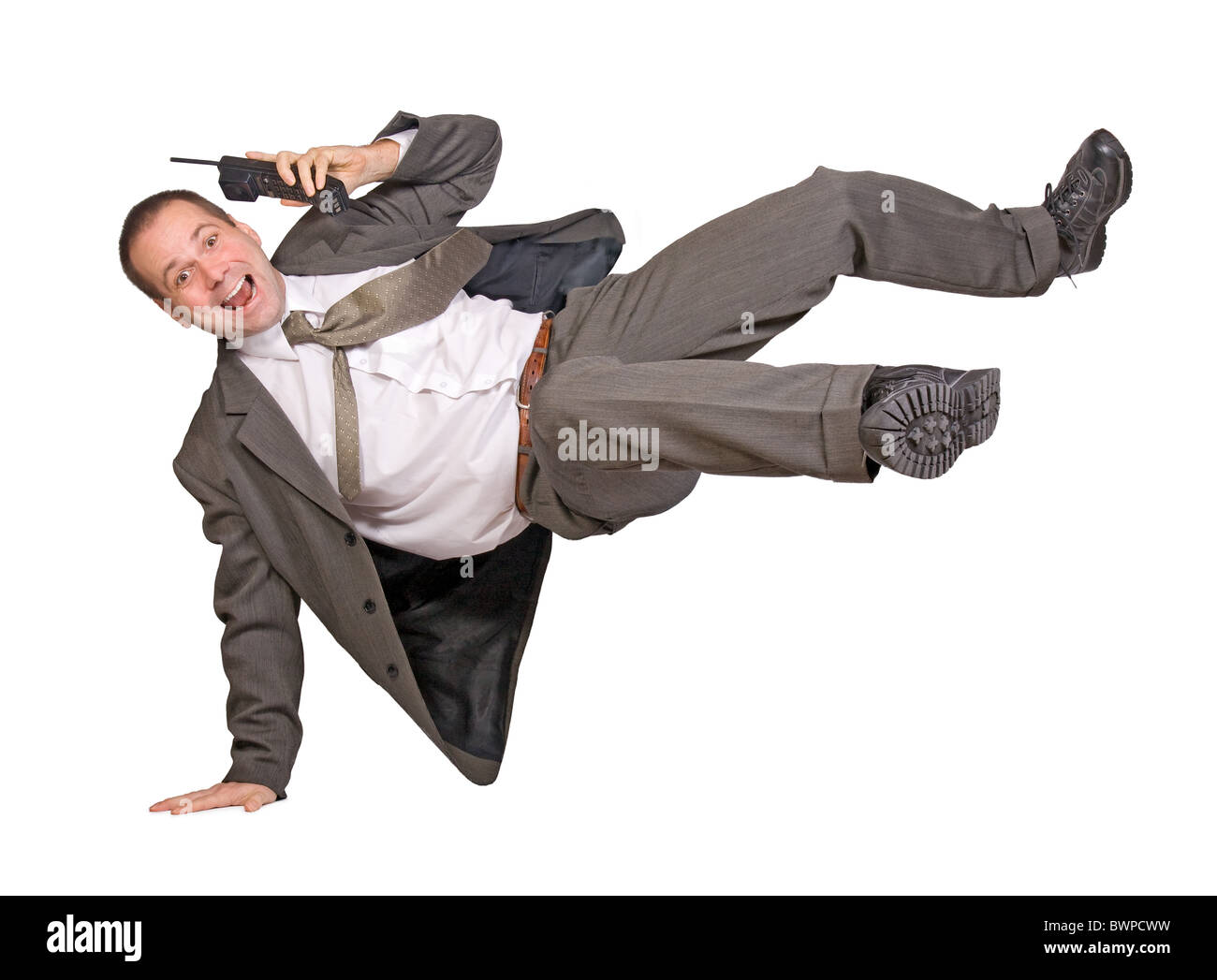 jump businessman with telephone Stock Photo - Alamy