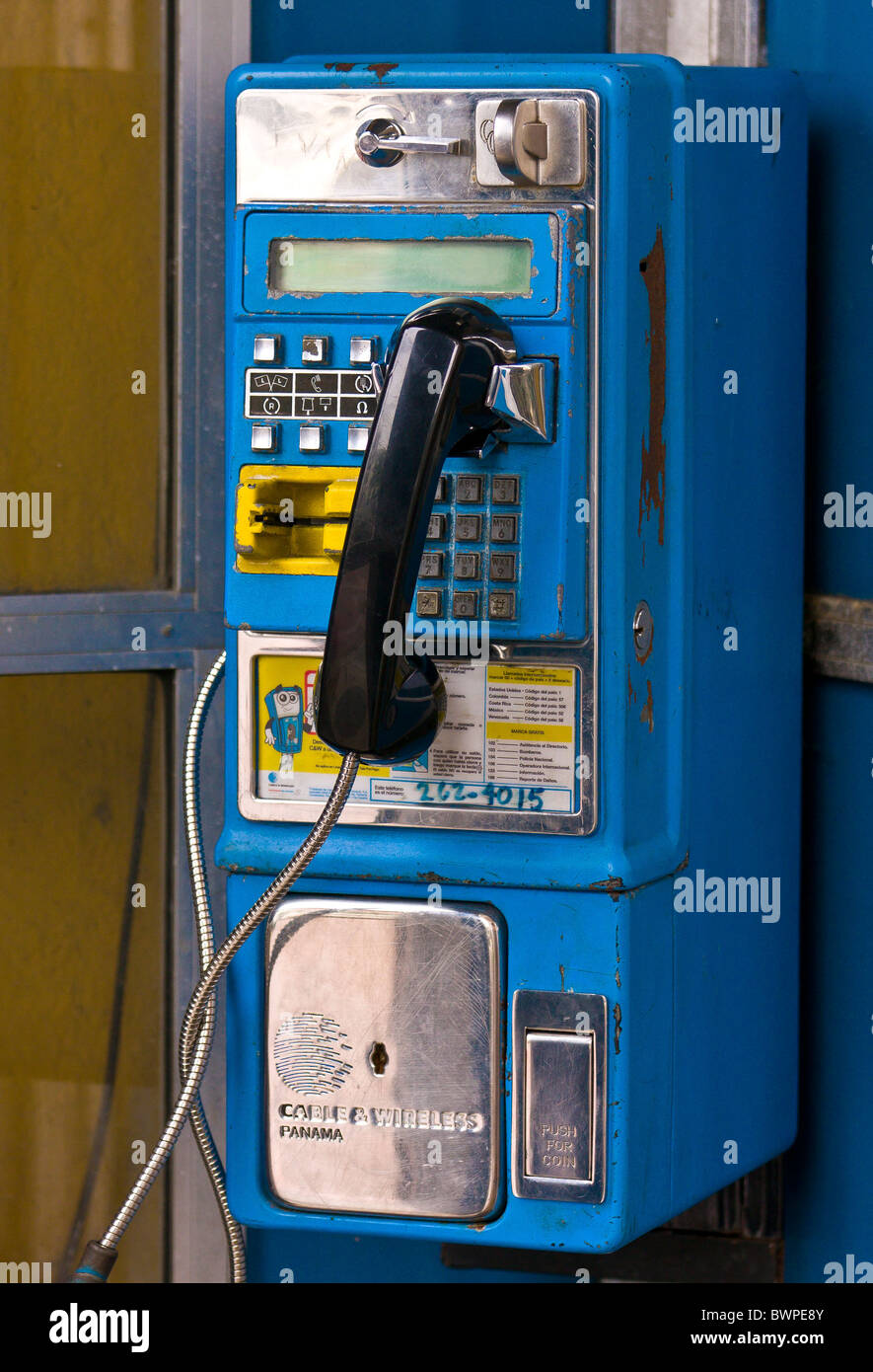 PANAMA CITY, PANAMA - Pay telephone in phone booth, Casco Viejo ...