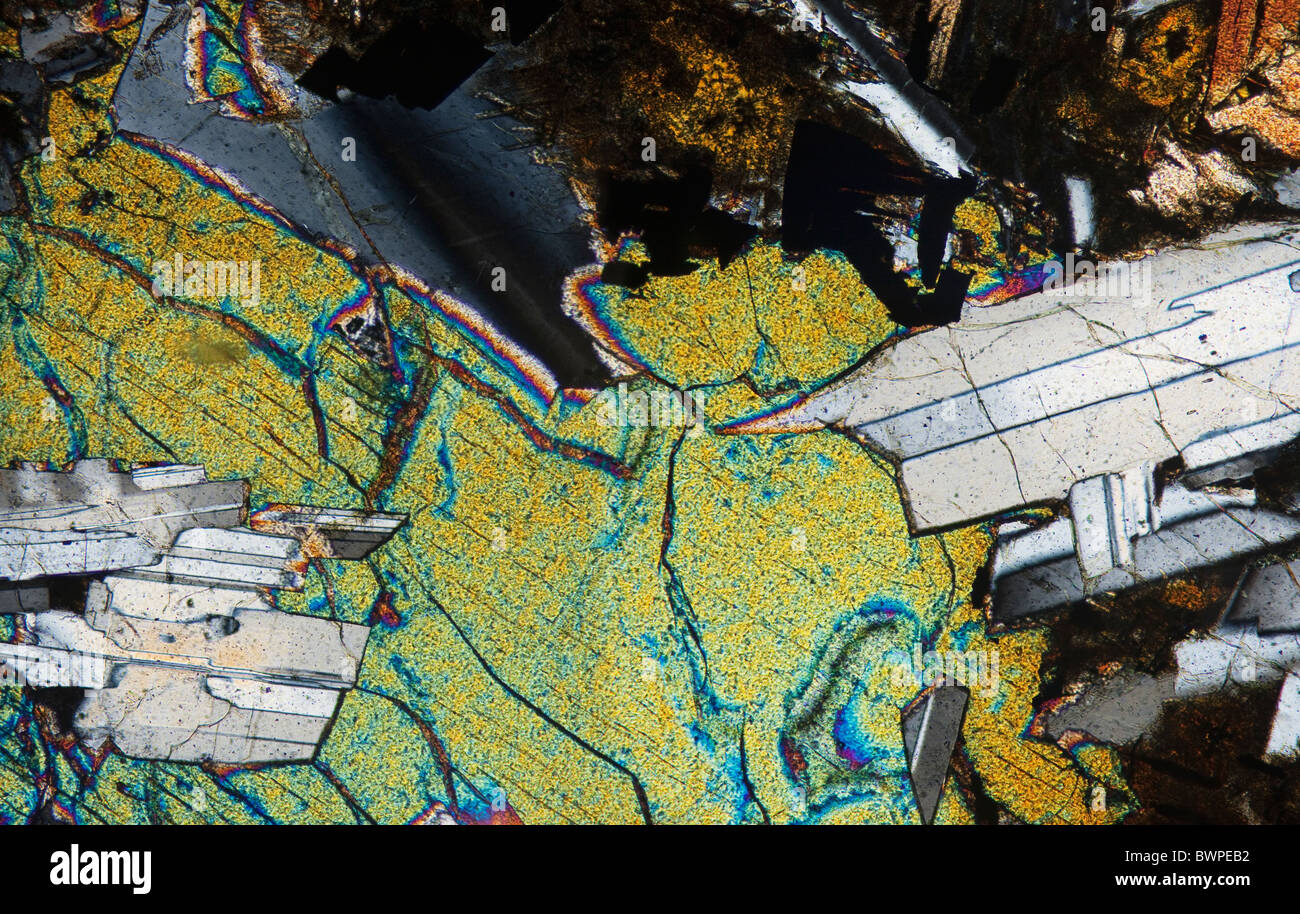 Vent Dolerite Crystals imaged under a cross polarising research ...