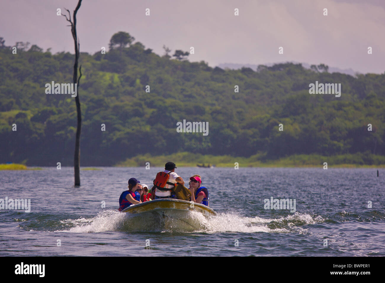 LAKE BAYANO, PANAMA - Boat with ecotourists, Comarca Kuna de Madungandi ...