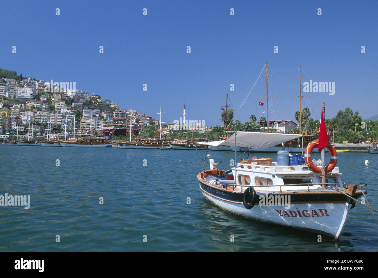 Turkey Alanya harbor harbor Boat ship Turkish Riviera Riviera houses ...
