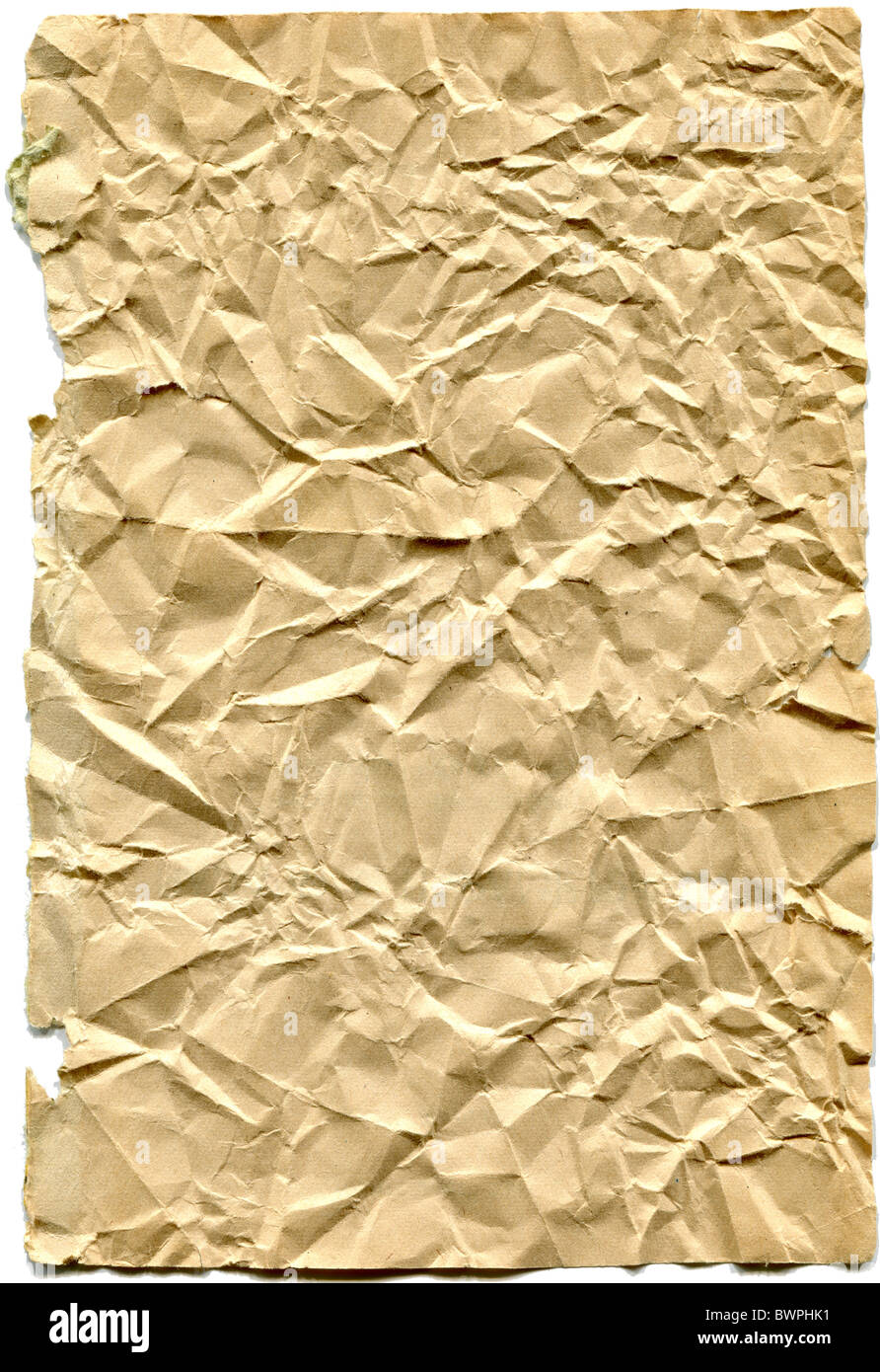 wrinkled old yellowed paper isolated on white background Stock Photo ...