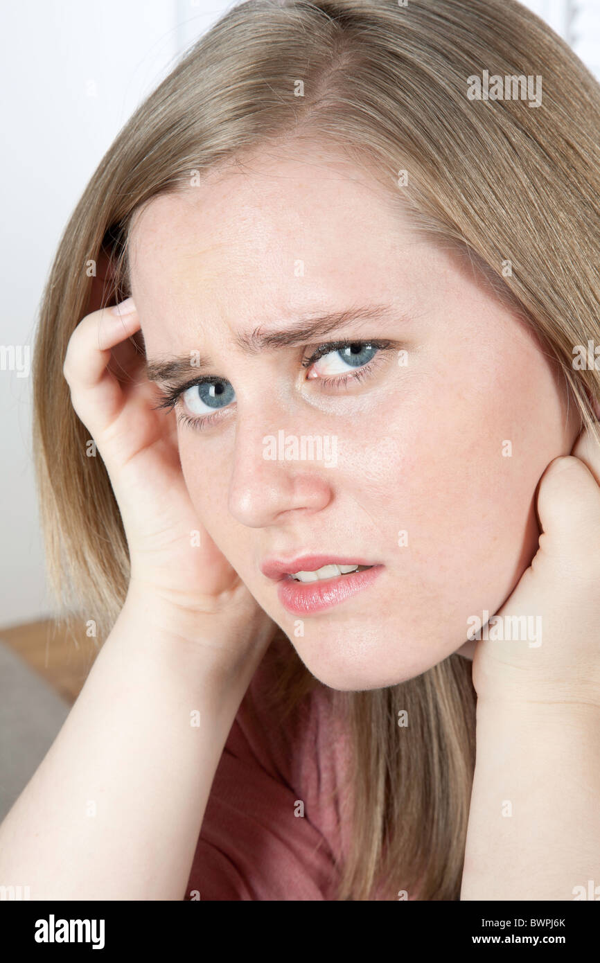 Blond blue eyes distress sad anxiety hi-res stock photography and ...