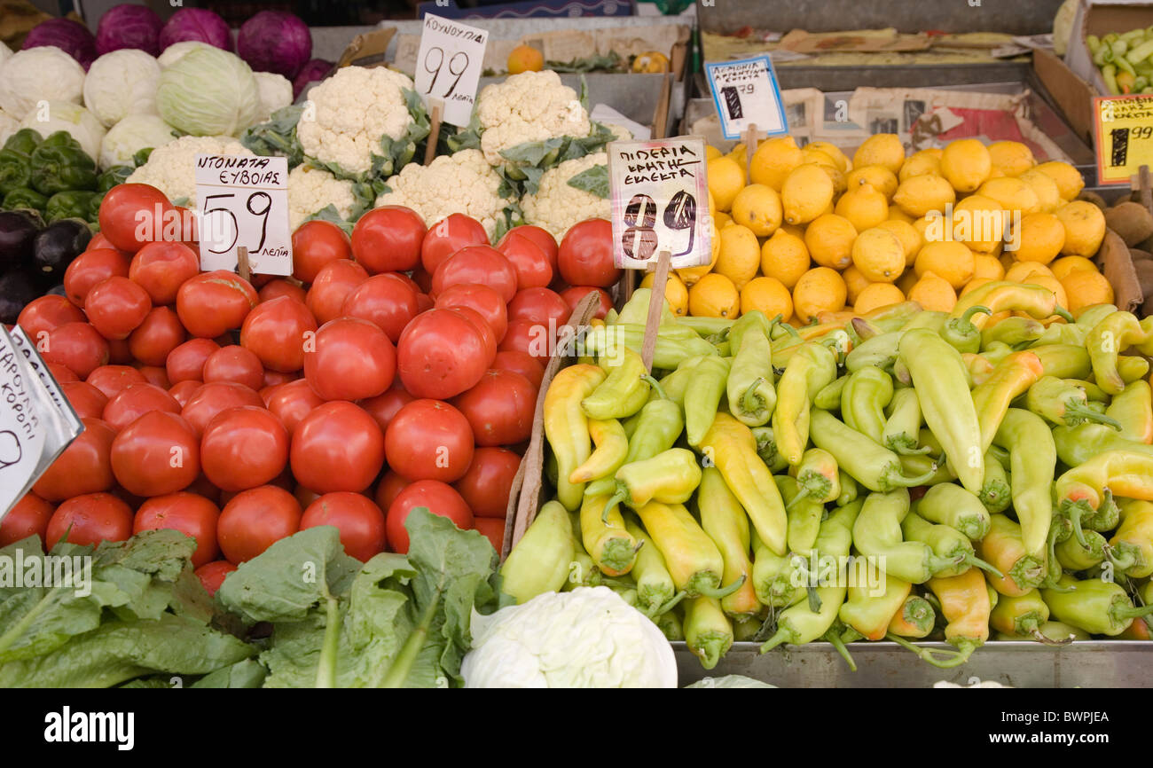 Fruit and vegetable shop display of peppers and lettuce hi-res stock ...