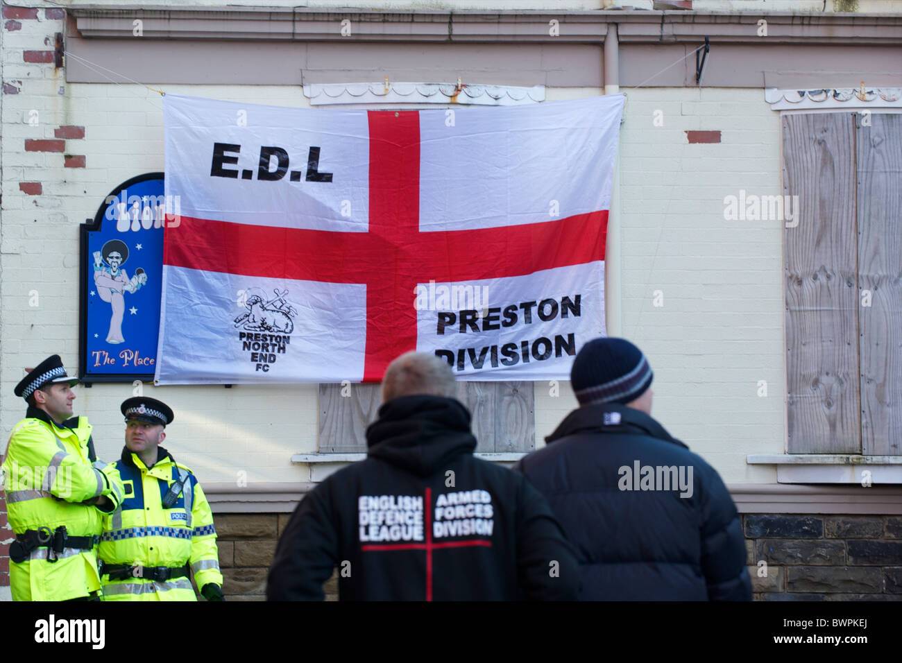 Members of the English Defence League (EDL) congregate outside the ...