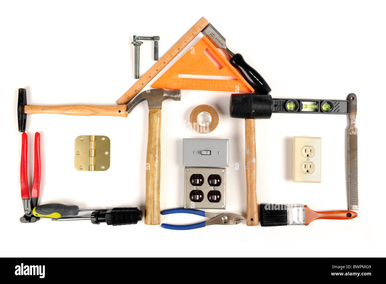 House made out of tools over white background Stock Photo - Alamy