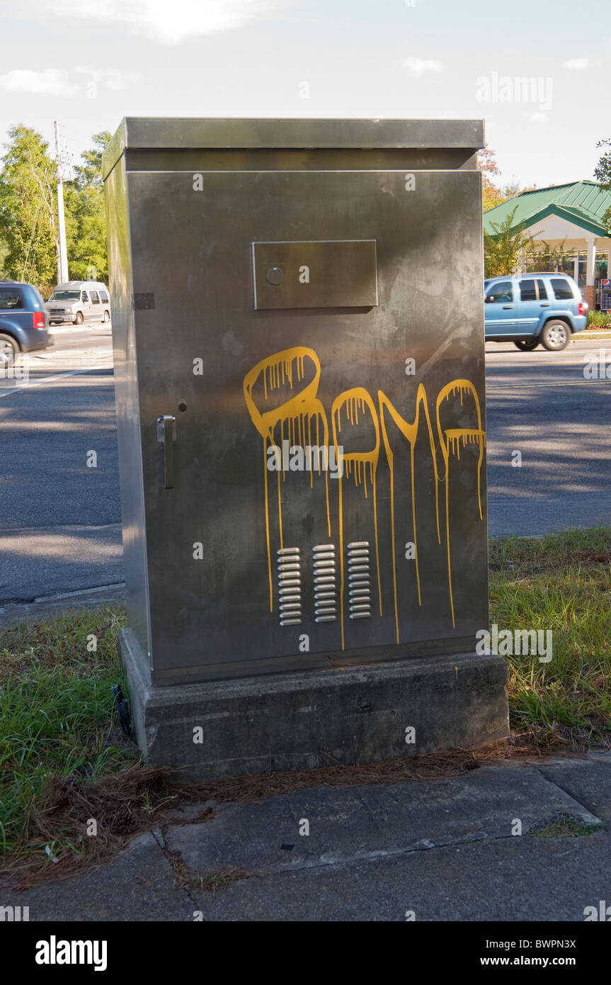 ROMA tagging graffiti on roadside power box Gainesville Florida Stock ...