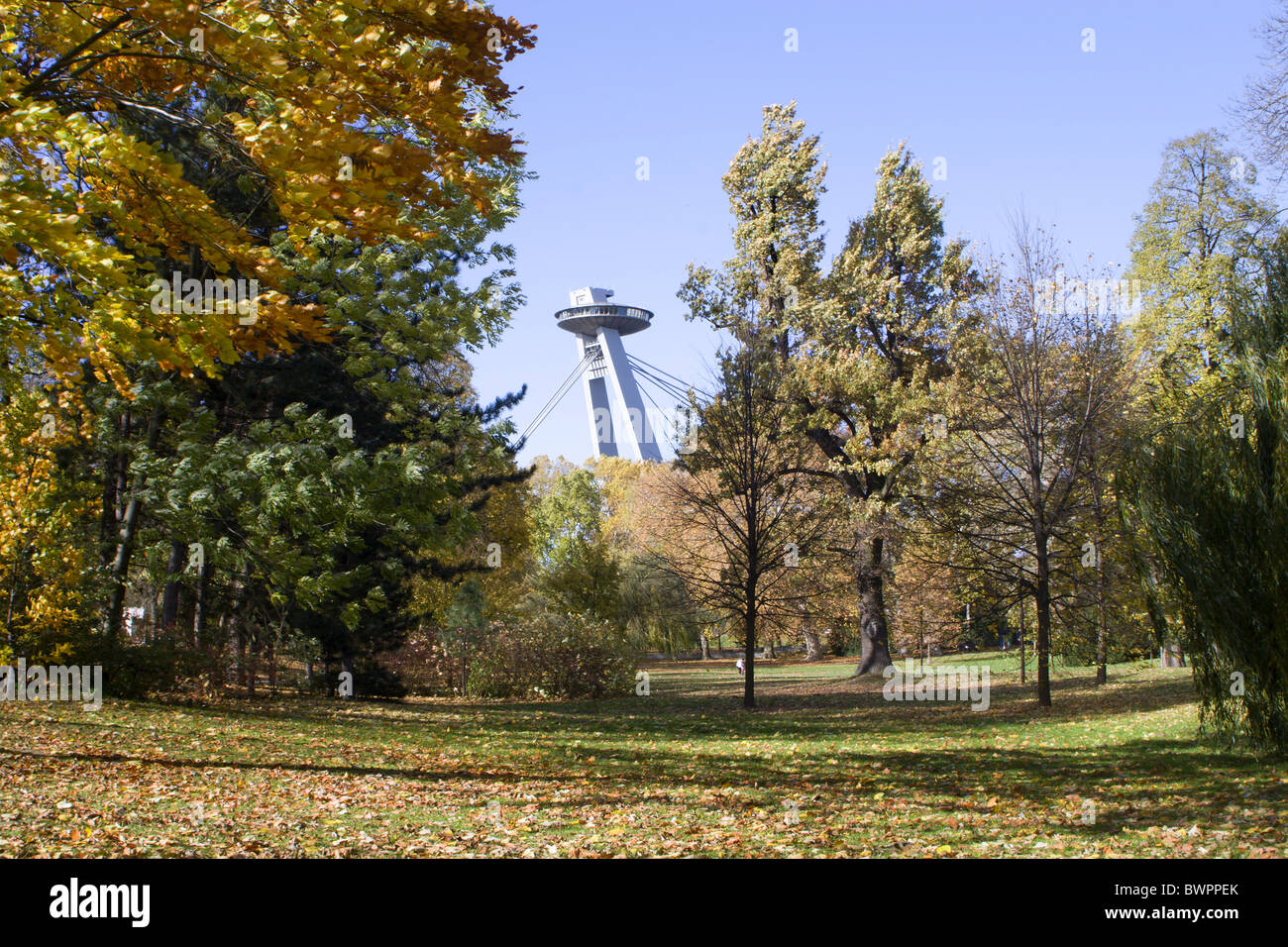 Bratislava - Sad Janka Krala - park in autumn and modern bridge Stock ...