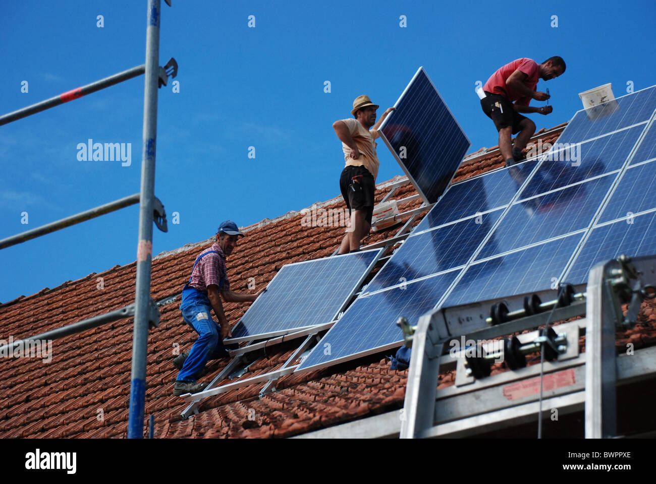 Installation of a solar plant Stock Photo - Alamy