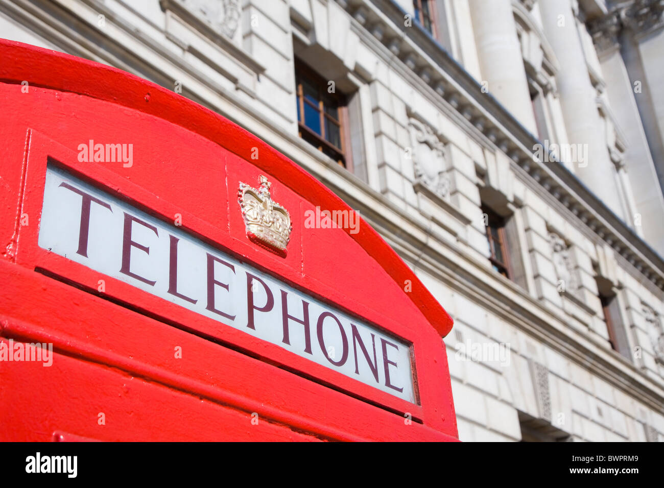 Traditional red telephone box outside Whitehall in London Stock Photo ...