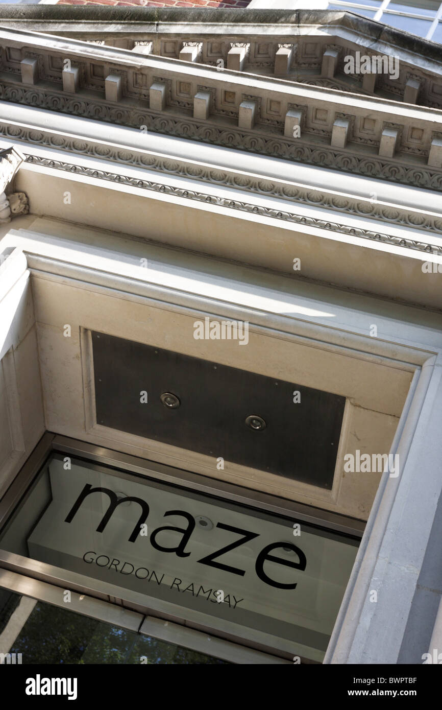 Low level and angled aspect of the main entrance of Maze restaurant in ...