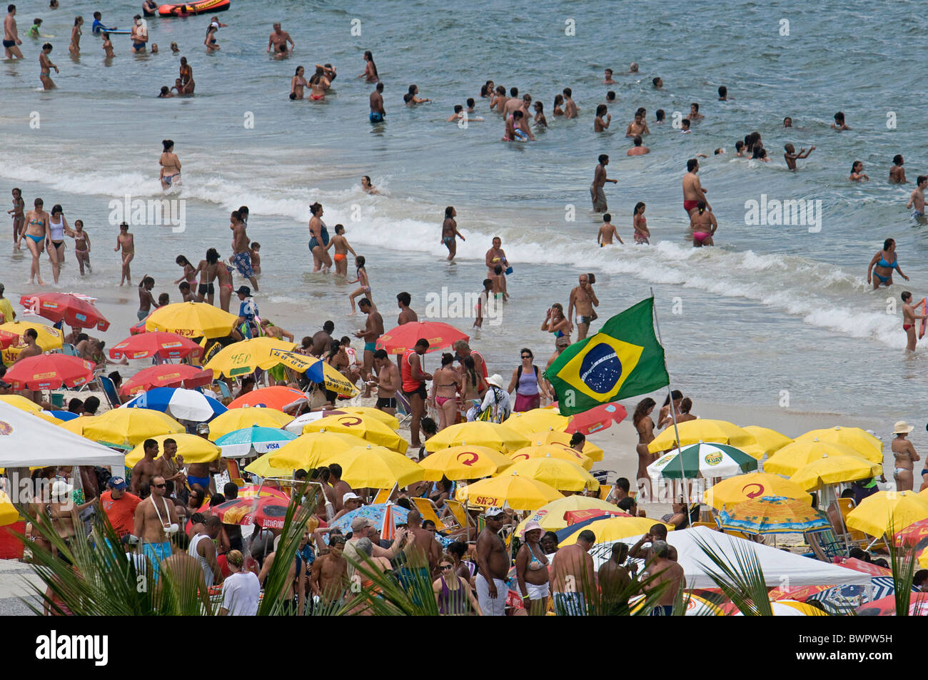 BRAZIL South America Rio de Janeiro Copacabana Beach Crowds of people ...