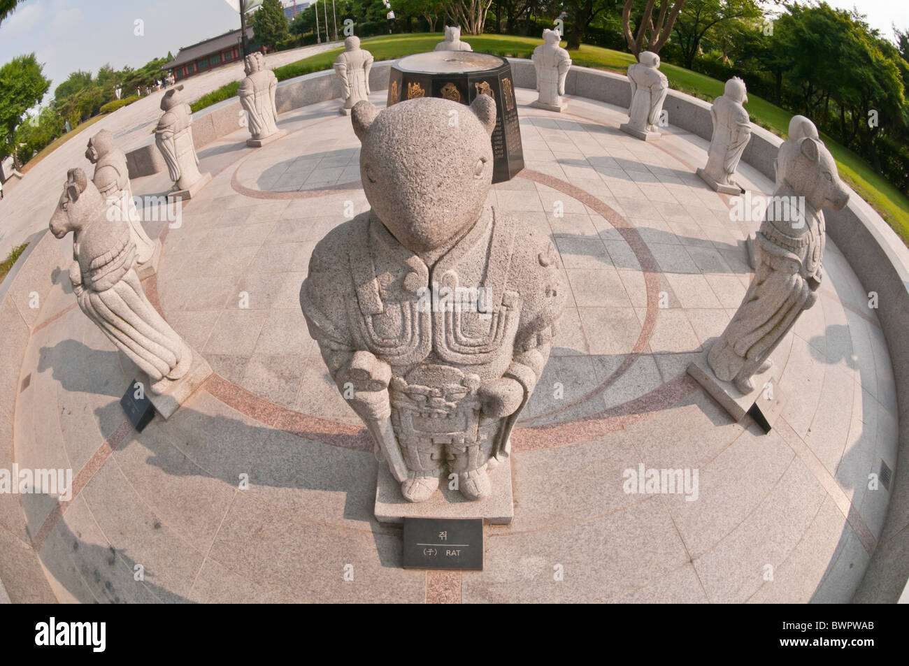 Chinese zodiac astrology statues, centered on the rat, outside National ...