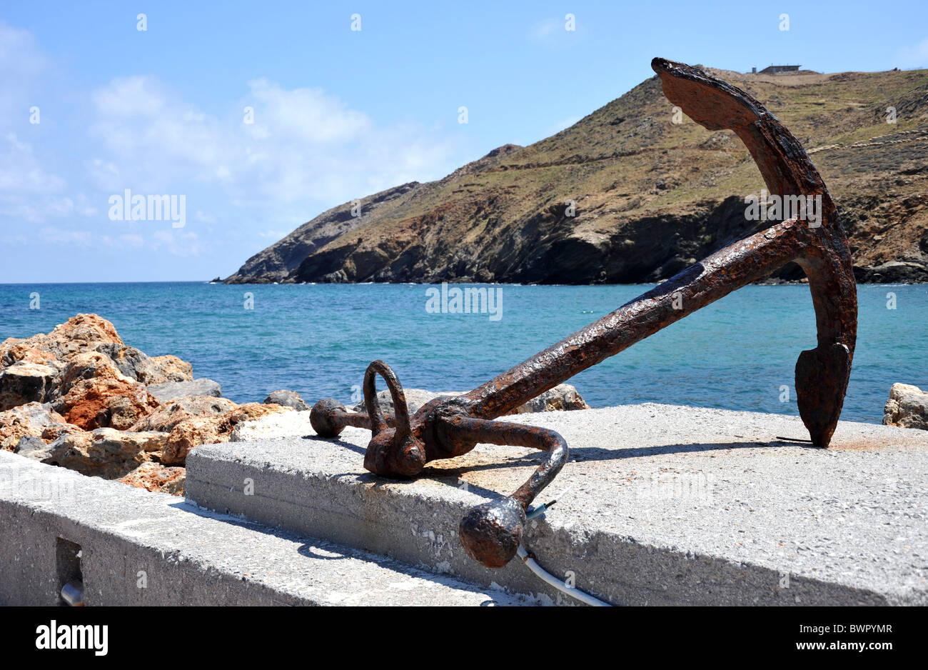 Old recovered anchor now placed as a memorial at Panormo harbour, Crete ...