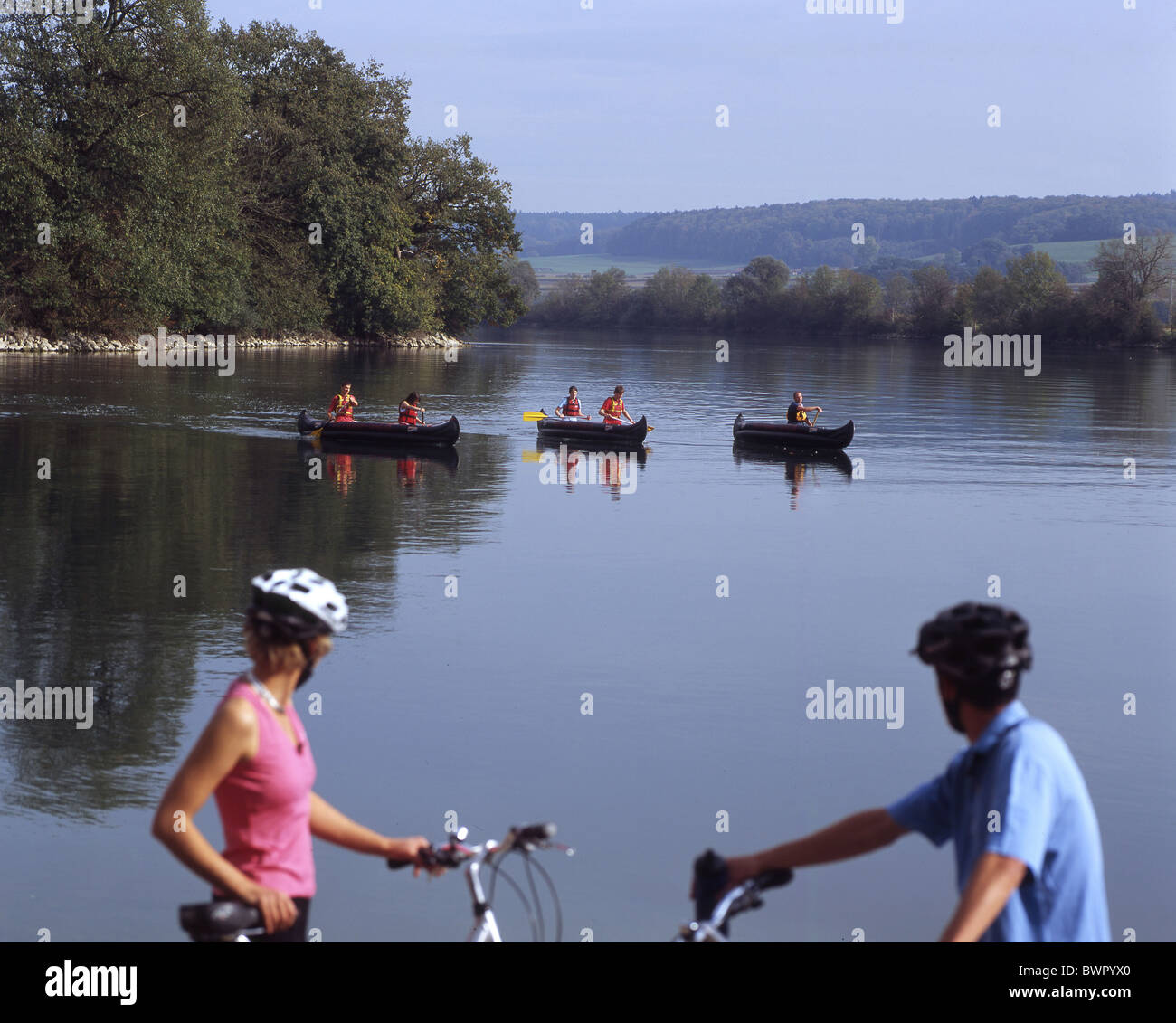 Switzerland Europe Aare river near Altreu Canton Solothurn Canuck boats ...