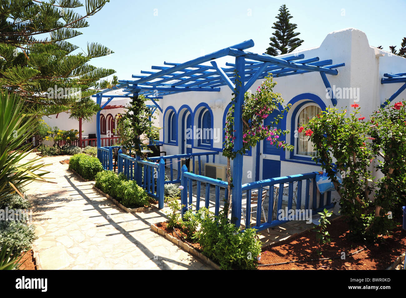 Bungalow style holiday hotel accomodation - Crete, Greece Stock Photo ...