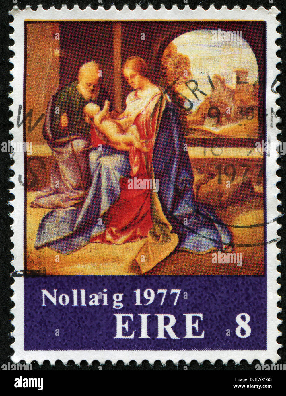 IRELAND - CIRCA 1977: A greeting Christmas postage stamp printed in ...
