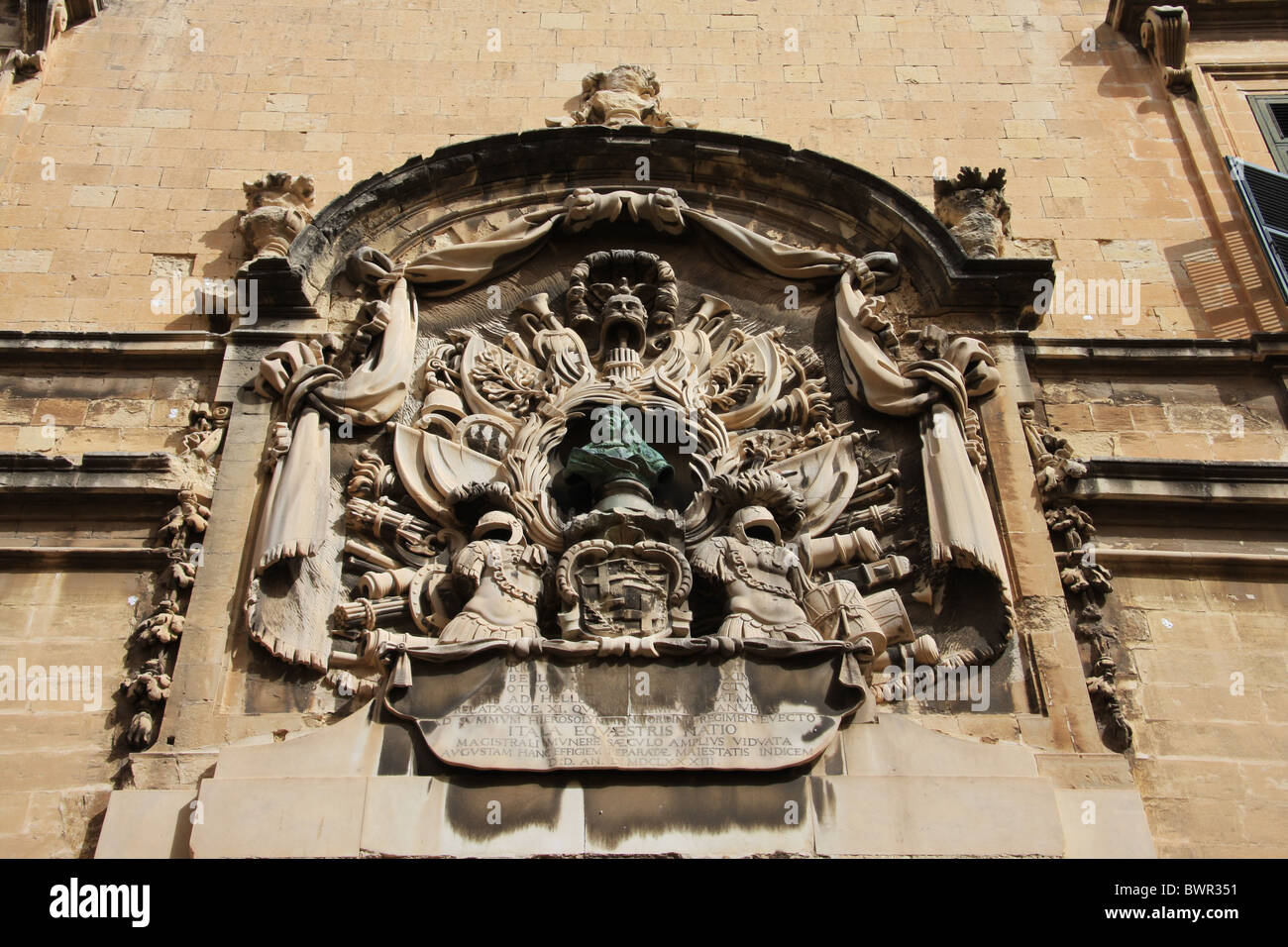 Malta Valletta Valetta Front detail Emblem Ornament Sculpture Stock ...