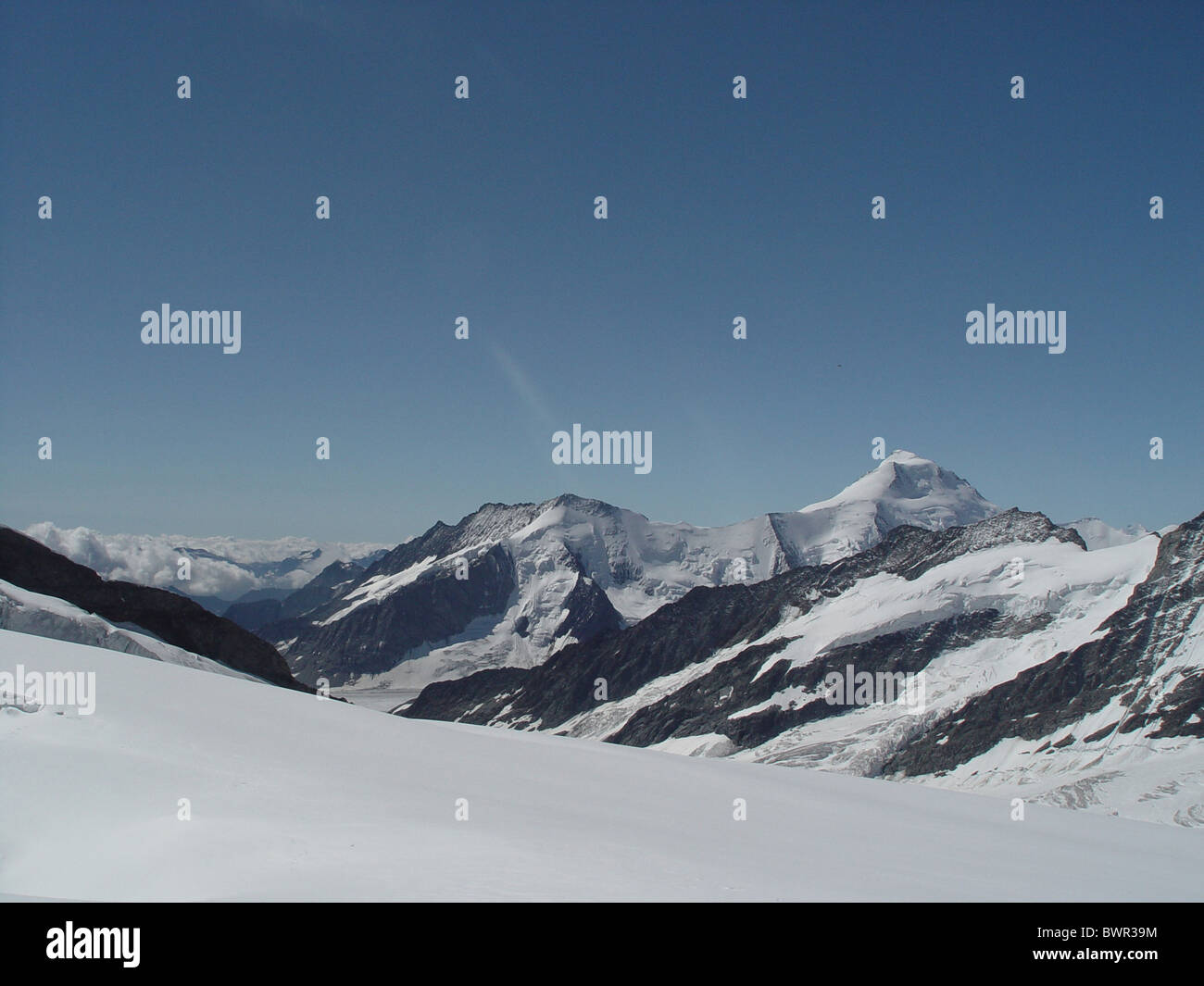 Switzerland Europe Canton Valais Jungfrau area snow panorama landscape ...