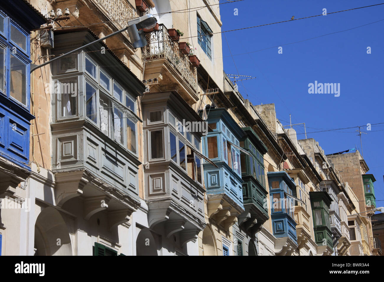 Malta Sliema Front colorful balcony oriel Stock Photo - Alamy