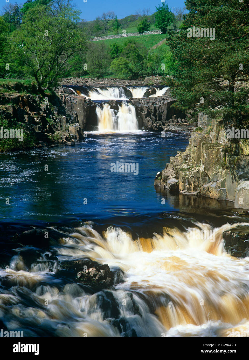 A summer view of Low Force Waterfall and River Tees in Teesdale, County ...