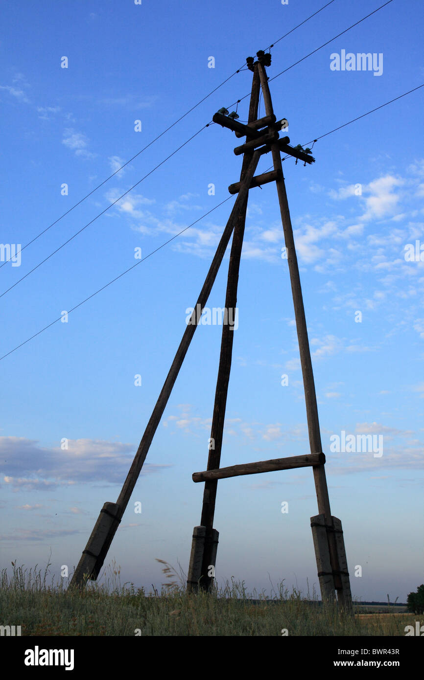wooden electric pole on a background of blue sky Stock Photo - Alamy