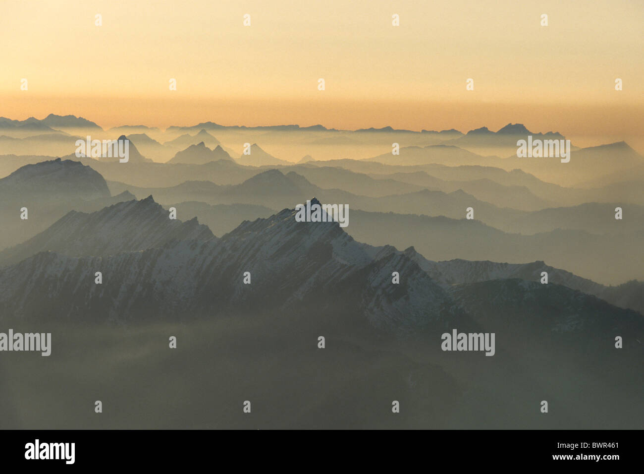 Switzerland Europe swiss alps Alpstein mountains View from Mount Santis ...