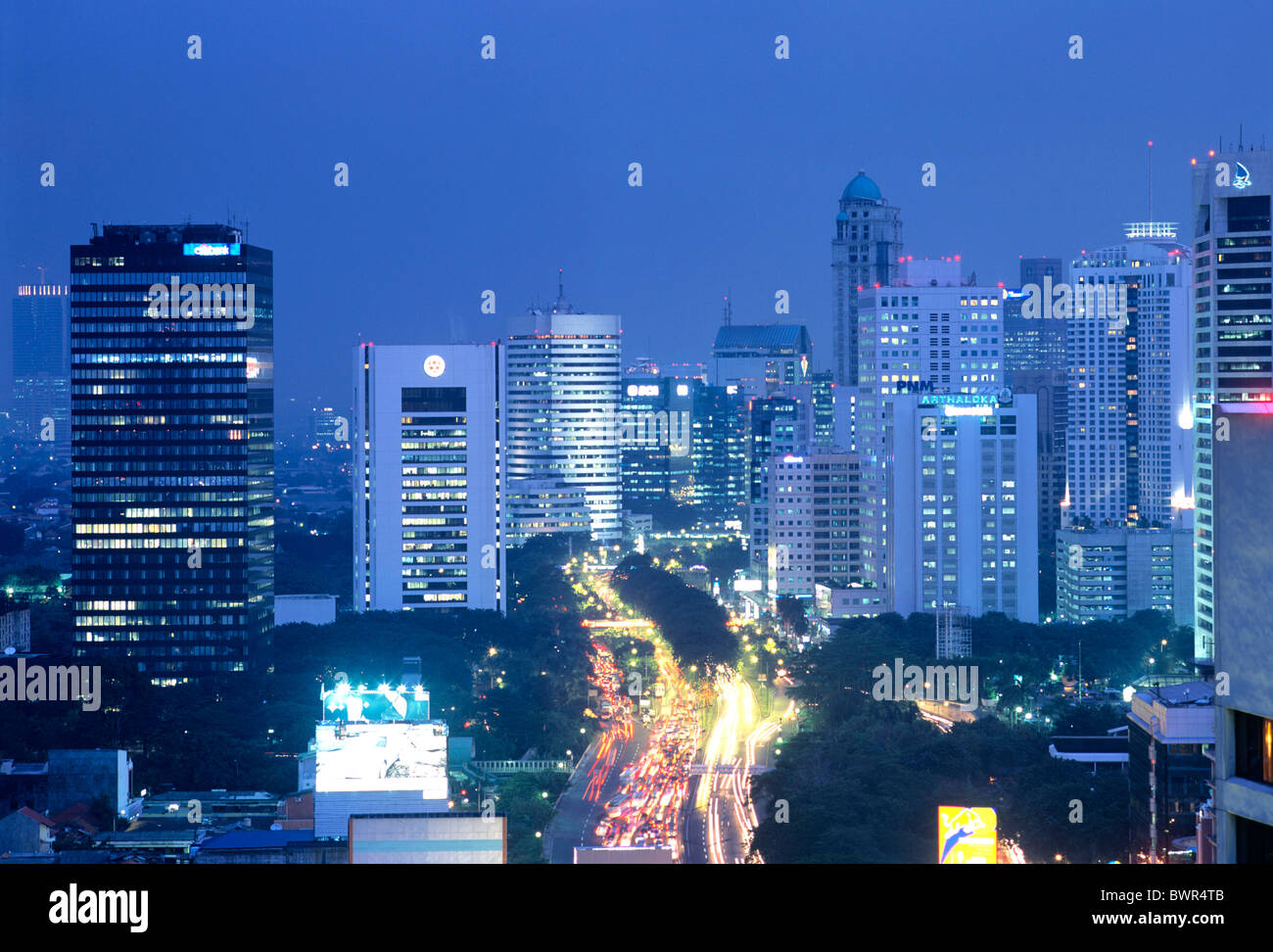Indonesia Jakarta city Java island town Jakarta nocturnal view business ...