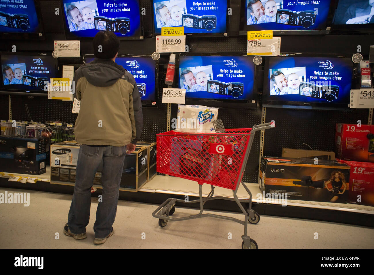 Shoppers at the flat screen television department in a Target store in ...